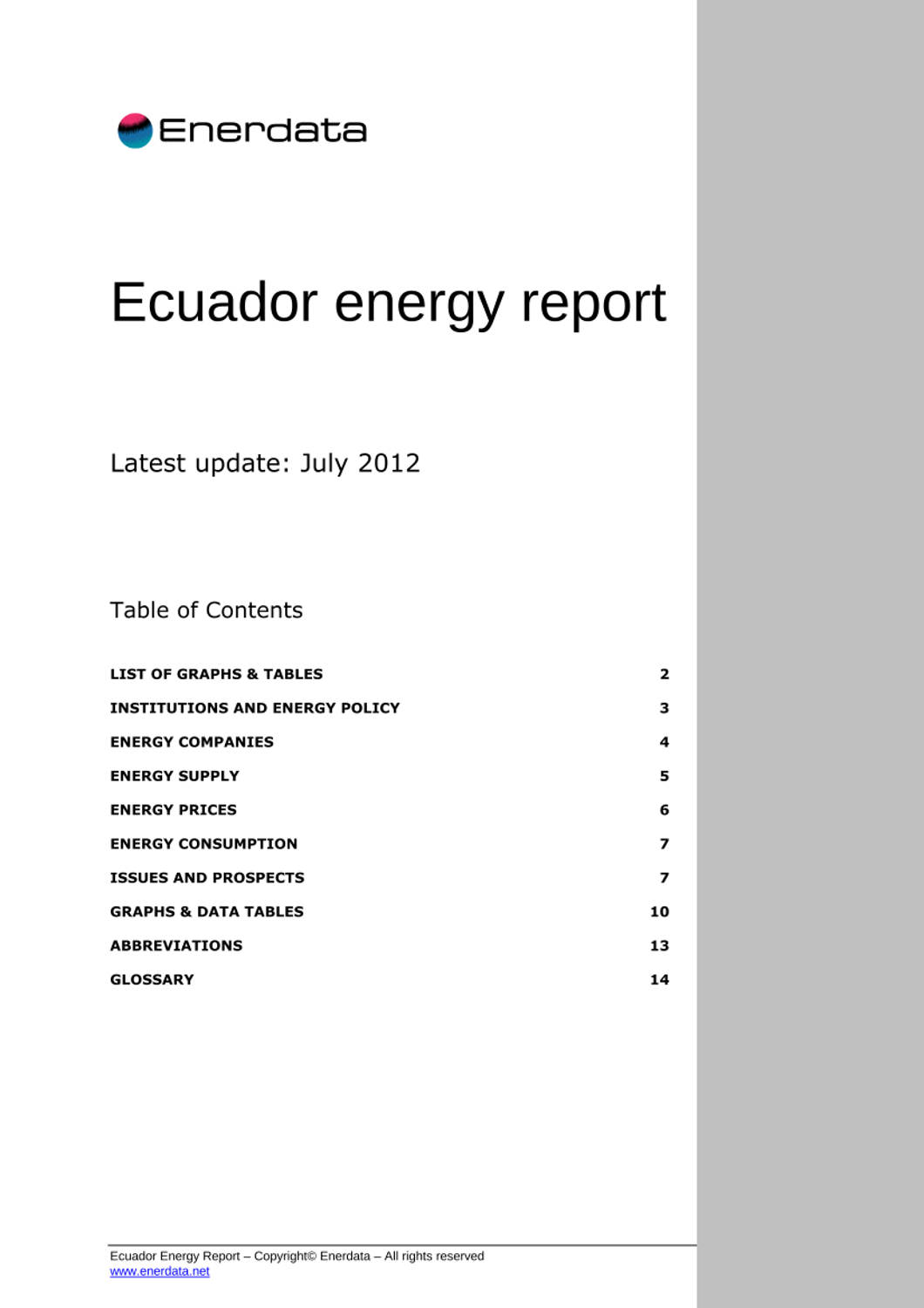 Ecuador Energy Report, July 2012 - 통합검색 | 에너지경제연구원 전자도서관> 자료검색