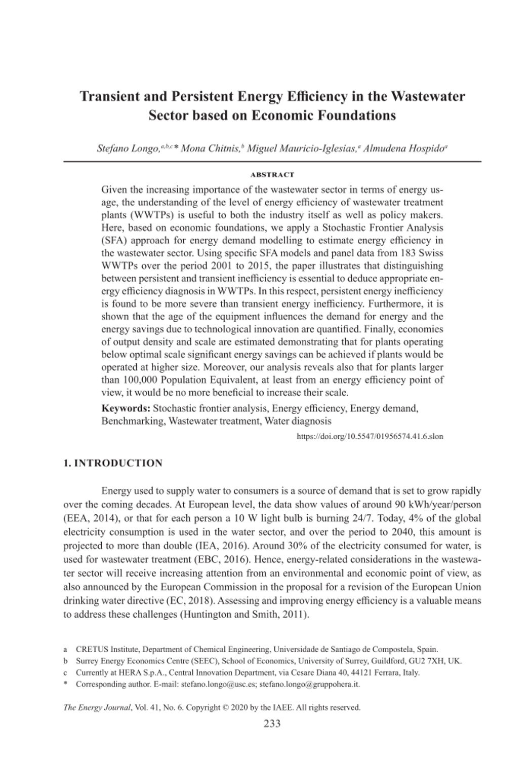 Transient and Persistent Energy Efficiency in the Wastewater Sector ...