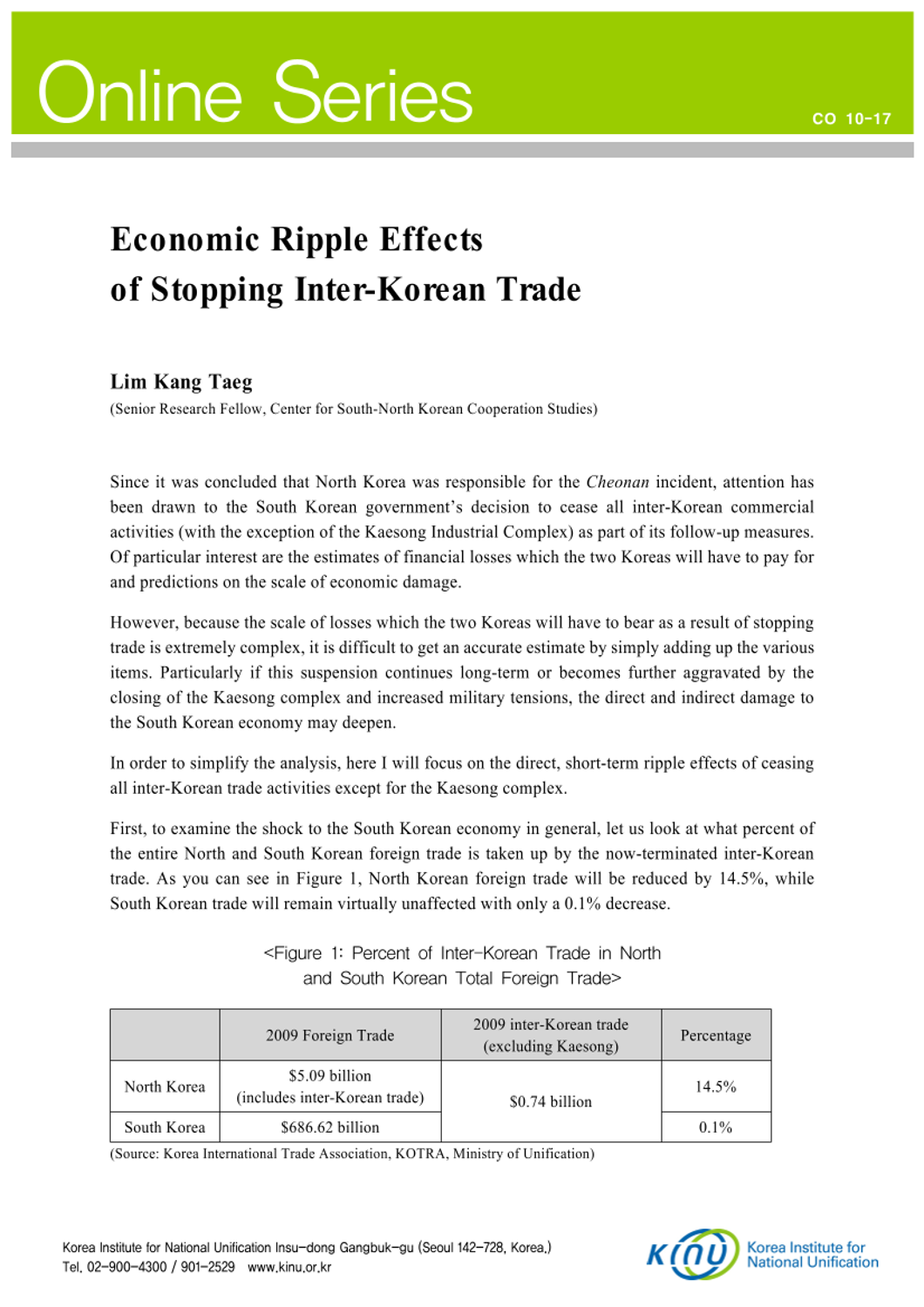 Economic Ripple Effects of Stopping Inter-Korean Trade