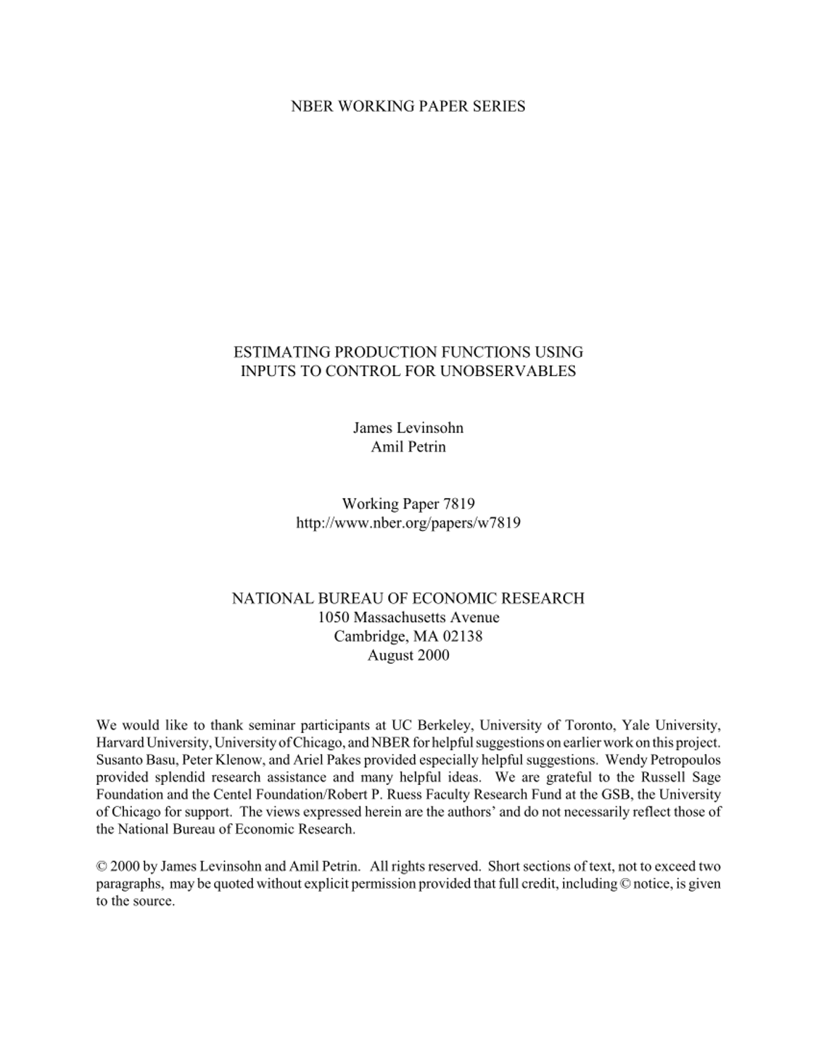 Estimating production functions using inputs to control for unobservables - 정기간행물 | 한국노동연구원 전자 ...